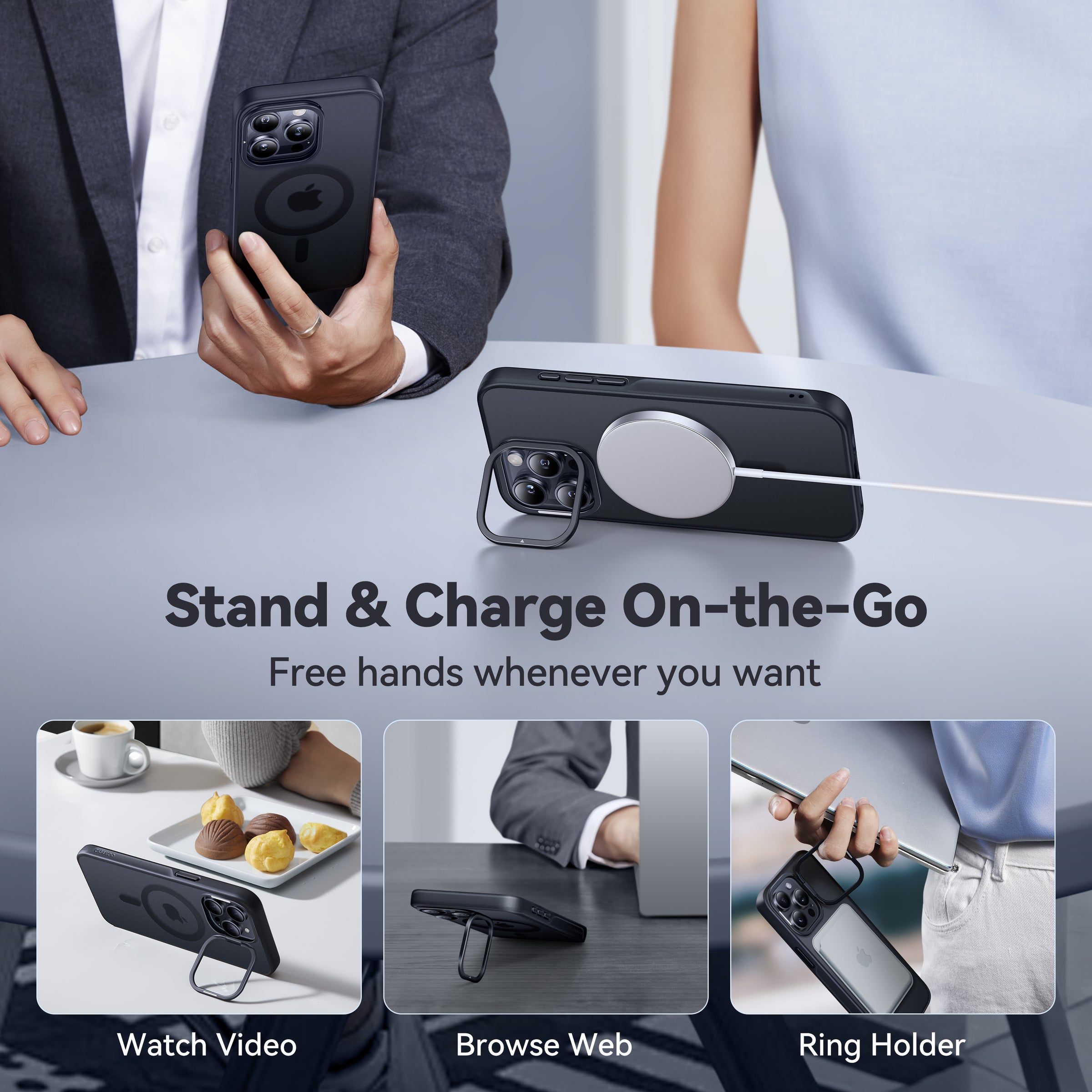 CASEKOO iPhone Matte Anti-Fingerprint Slim Phone Case with Kick Stand